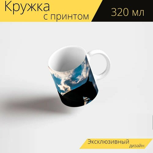 Кружка с рисунком, принтом "Конный спорт, стопкадр, солнечные лучи" 320 мл.