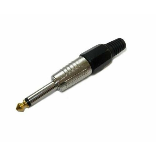 Штекер аудио Jack 6.3 мм, 1/4", "штекер", моно, металл. пластик черный, на кабель, пайка