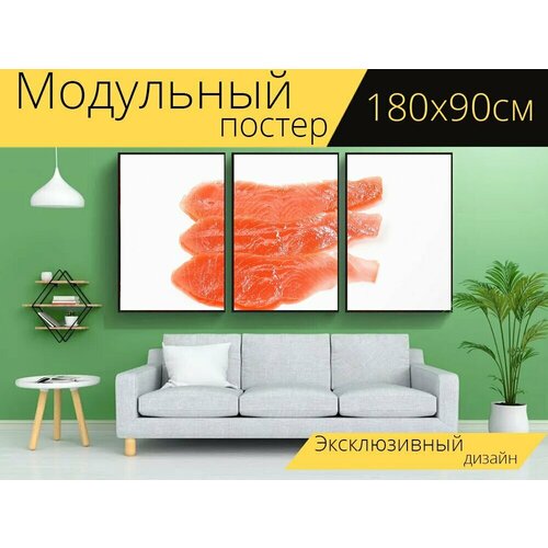 Модульный постер "Копченый лосось, лосось, рыбы" 180 x 90 см. для интерьера