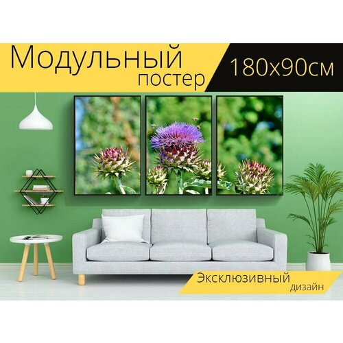 Модульный постер "Артишок, овощи, цветущие овощи" 180 x 90 см. для интерьера