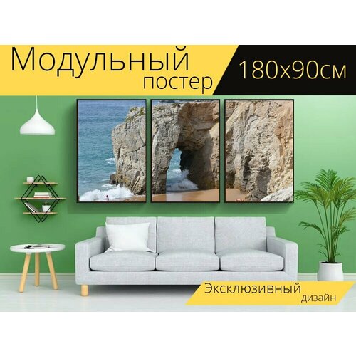 Модульный постер "Утес, море скалы, горная порода" 180 x 90 см. для интерьера