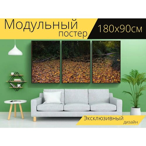 Модульный постер "Осень, брук, листы" 180 x 90 см. для интерьера