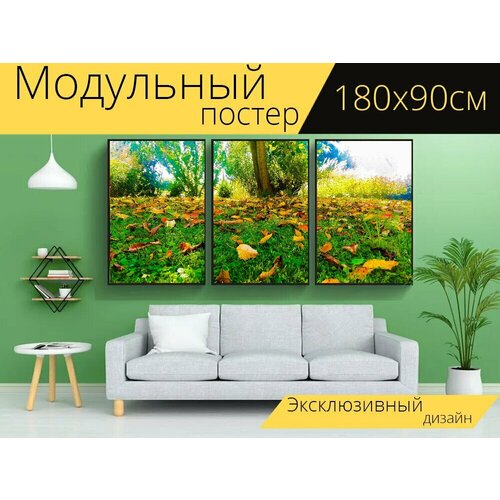 Модульный постер "Падение, листья, лист" 180 x 90 см. для интерьера