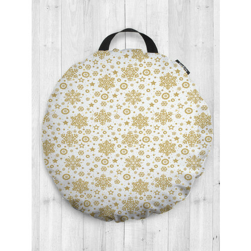 Декоративная подушка сидушка JoyArty "Золотые снежинки" на пол круглая, 52 см