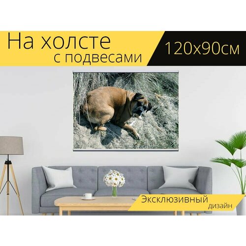 Картина на холсте "Немецкий боксер, собака, домашнее животное" с подвесами 120х90 см. для интерьера