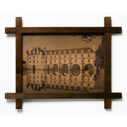 Картина Замок Шенонсо во Франции, гравировка на натуральной коже, интерьерная для украшения и декора на стену в деревянной раме, подарок, BoomGift