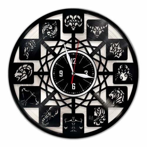 Знаки зодиака - настенные часы из виниловой пластинки (с серебряной подложкой)