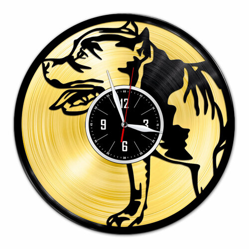 Питбуль - настенные часы из виниловой пластинки (с золотой подложкой)