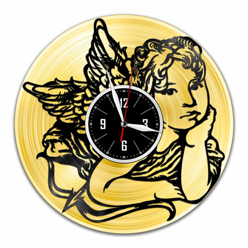 Ангел - настенные часы из виниловой пластинки (с золотой подложкой)