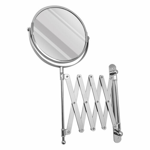Санакс - Зеркало косметическое настенное раздвижное, нержавейка хромированная, диаметр 15см