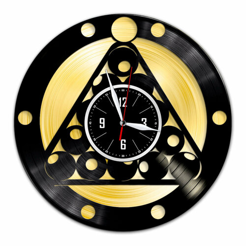 Бильярд - настенные часы из виниловой пластинки (с золотой подложкой)
