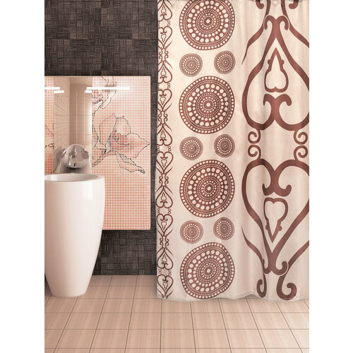 Занавеска (штора) Zеlidzh для ванной комнаты тканевая 180х200 (шхв)см, цвет коричневый бежевый