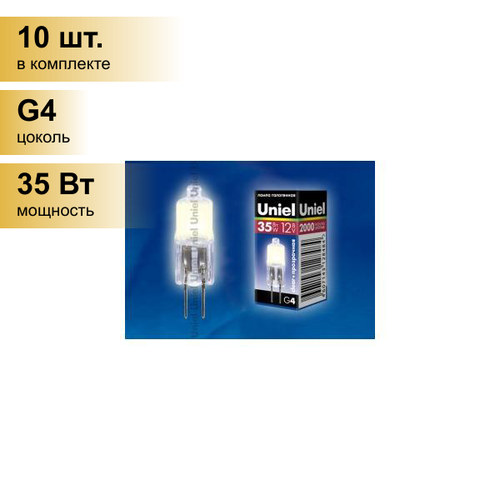 (10 шт.) Галогенная лампочка Uniel JC G4 12V 35W прозрачная JC-12/35/G4 CL