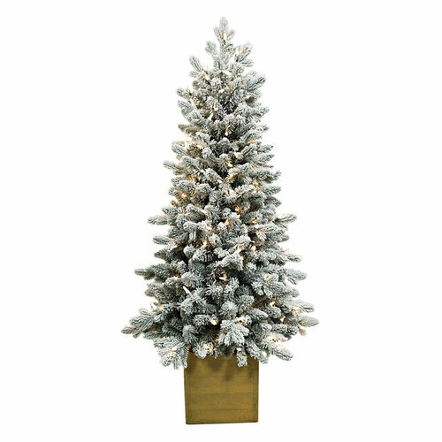 A Perfect Christmas Искусственная елка с гирляндой Норфолк заснеженная 137 см в деревянном кашпо, 200 теплых белых ламп, литая + ПВХ 31NFOLW137L