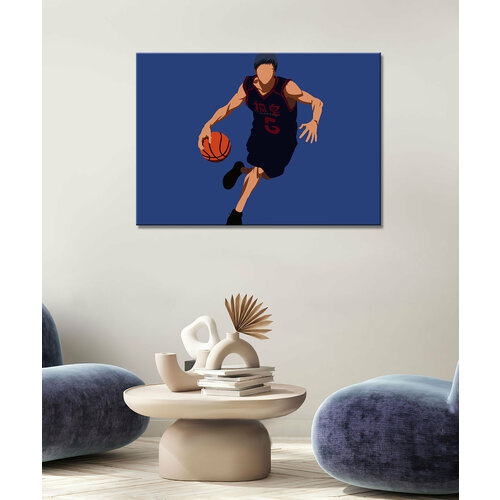 Интерьерная картина на холсте - Баскетбол Куроко Аомине минимализм ведёт мяч 40х60