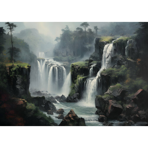 Постер - "Шумные водопады рек"на холсте/ А1 / в тубусе без рамы