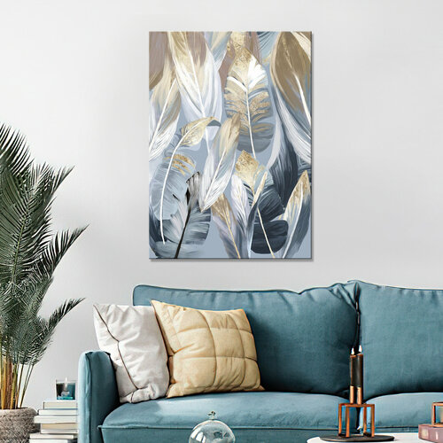 Интерьерная картина на холсте/постер на стену/ Бледно-золотистые перья 60х80