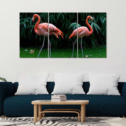 Модульная картина/Модульная картина на холсте/Модульная картина в спальню/Модульная картина в подарок - Два фламинго в листве 90х50