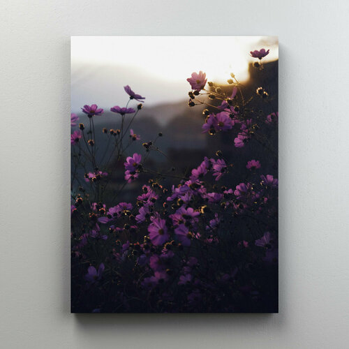 Интерьерная картина на холсте "Фиолетовые цветы полевые" в скандинавском стиле, размер 45x60 см