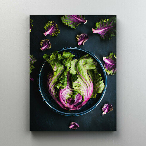 Интерьерная картина на холсте "Сочный зеленый салат" для кухни, кафе и ресторанов, размер 45x60 см