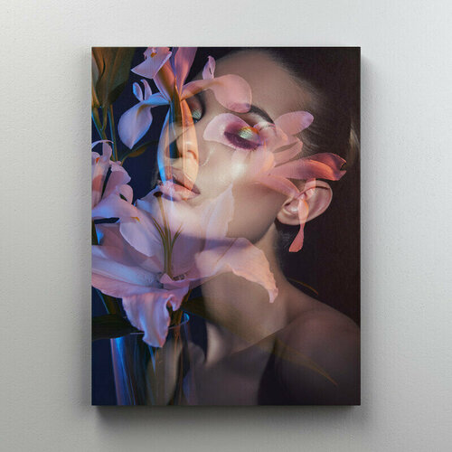 Интерьерная картина на холсте "Девушка в тени цветов" размер 30x40 см