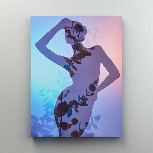 Интерьерная картина на холсте "Тень девушки в цветах" размер 22x30 см