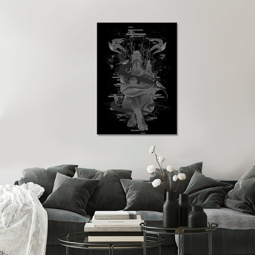 Интерьерная картина на холсте - Девушка птицы чёрно-белый арт 40х60
