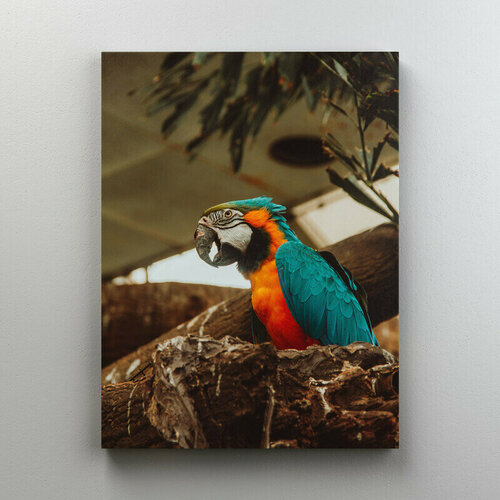 Интерьерная картина на холсте "Голубой попугай ара на ветке" размер 45x60 см
