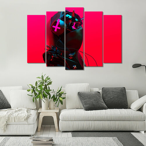 Модульная картина на холсте/Red Demon cyberpunk/Красный демон киберпанк 125х85
