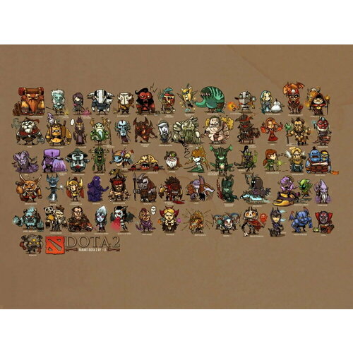 Плакат, постер на бумаге Dota 2: Heroes Table/Дота 2: Таблица Героев/игровые/игра/компьютерные герои персонажи. Размер 30 х 42 см