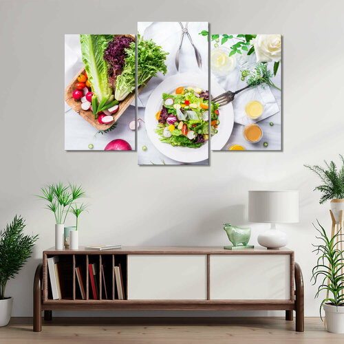 Модульная картина/Модульная картина на холсте/Модульная картина в подарок/овощной салат с соусом-vegetable salad with sauce 120х80