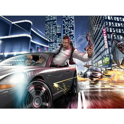 Плакат, постер на холсте Grand Theft Auto/игровые/игра/компьютерные герои персонажи. Размер 30 на 42 см