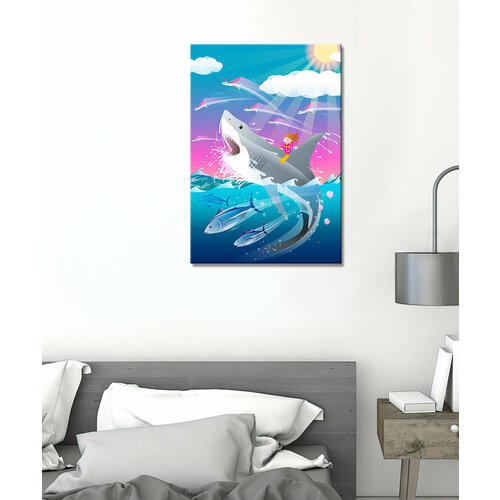 Картина - Акула, акула арт, акула рисунок, милая акула, смешная акула (8) 50х70