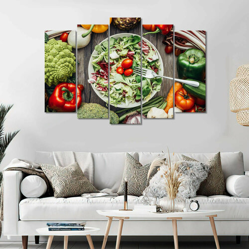 Модульная картина/Модульная картина на холсте/Модульная картина в подарок/красивый овощной салат-beautiful vegetable salad 150х100