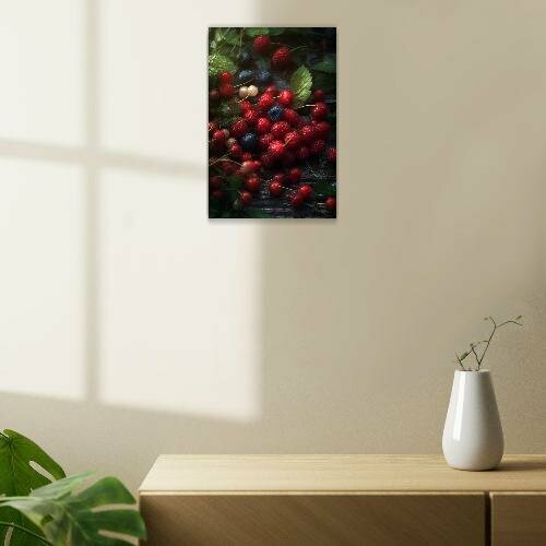 Картина на холсте 40x60 Альянс Лес "Лесные ягоды, малина, черника 3" на подрамнике / интерьер/ декор