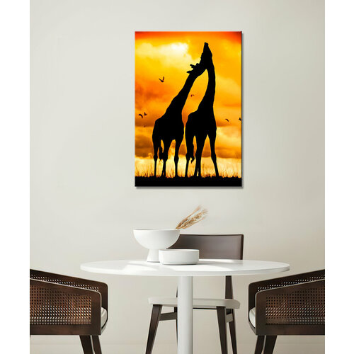 Картина - Жираф, жирафы, африка, жирафы закат, природа жирафы (13) 20х30