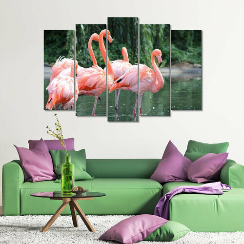 Модульная картина на холсте/ Розовые фламинго/Pink flamingos 2 2 150х100