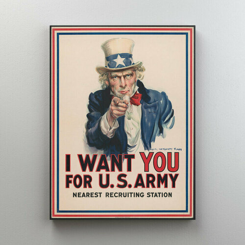 Интерьерная картина на холсте "Винтажный американский плакат - I want you - Дядя Сэм США" размер 22x30 см