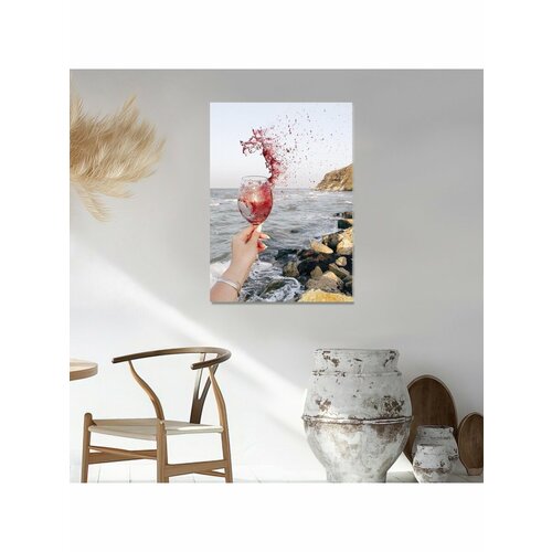 Картина на холсте с подрамником Красное вино брызги море 40х60
