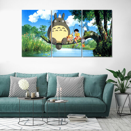 Модульная картина/Модульная картина на холсте/Модульная картина в подарок/My neighbor Totoro/Мой сосед Тоторо 90х50