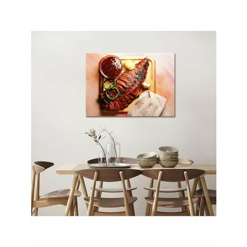 Картина на холсте с подрамником аппетитное мясо и соус 20х30
