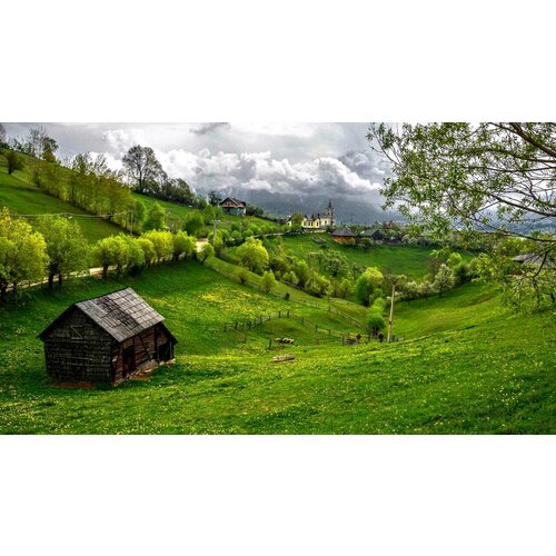 Картина на холсте 60x110 Альянс Лес "Румыния Transylvania трава" на подрамнике / интерьер/ декор