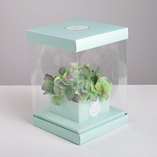 Коробка подарочная для цветов с вазой и PVC окнами складная, упаковка, «Любви и Счастья», 16 х 23 х 16 см (комплект из 5 шт)