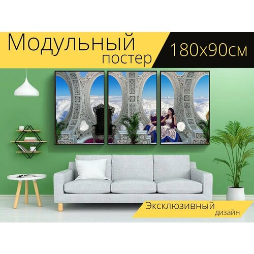 Модульный постер "Дирижабль, путешествовать, цеппелин" 180 x 90 см. для интерьера