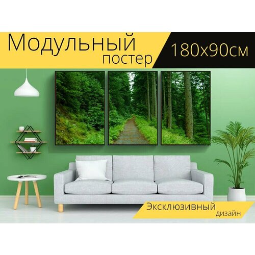Модульный постер "Лес, дерево, деревья" 180 x 90 см. для интерьера