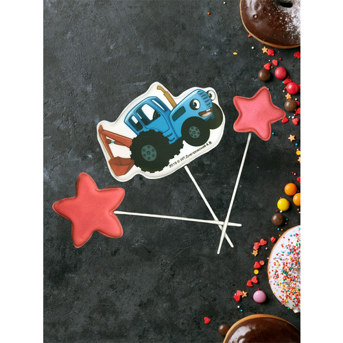 Набор имбирных пряников Синий трактор и звездочки(3шт) Топпер в торт, Украшение для торта