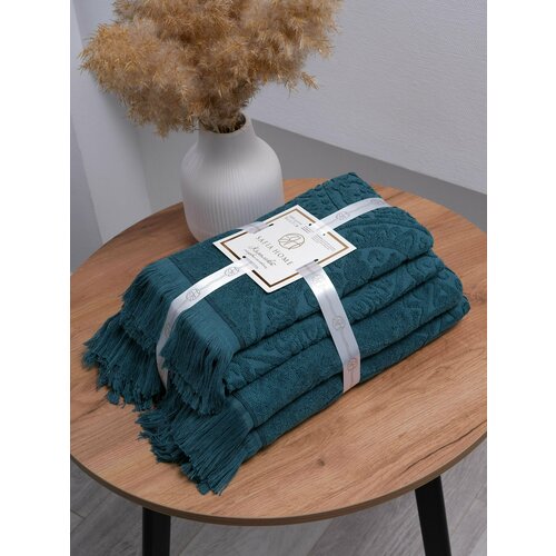 Набор полотенец Safia Knots 4 штуки размер 50х85 см-2шт, 70х135 см-2шт. Цвет: Тёмно-зелёный