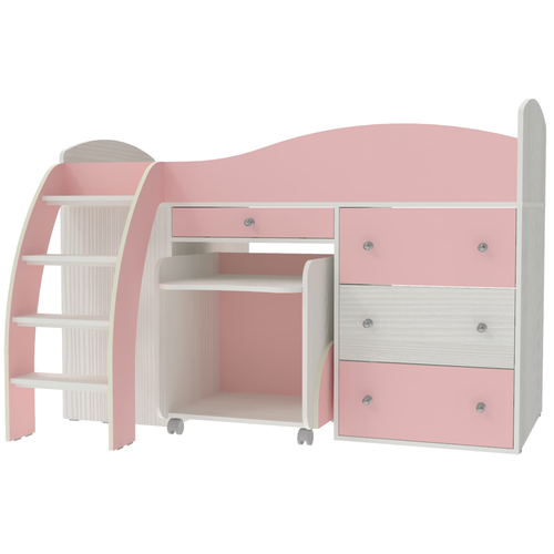 Кровать чердак Малыш 2 Белое Дерево Розовый