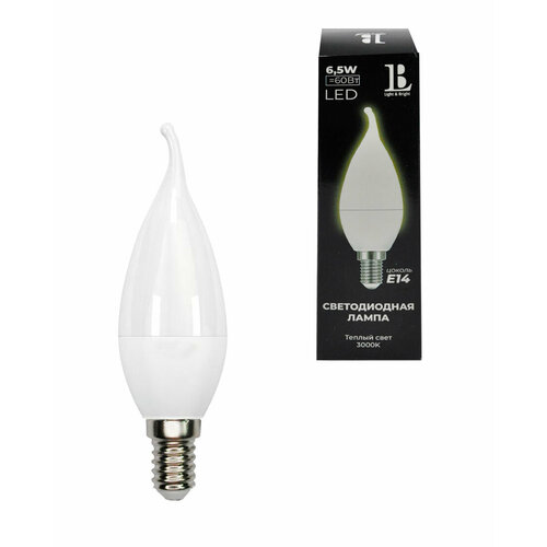E14-6,5W-3000K-C37 Лампа LED (Свеча на ветру матовая OPAL) L&B