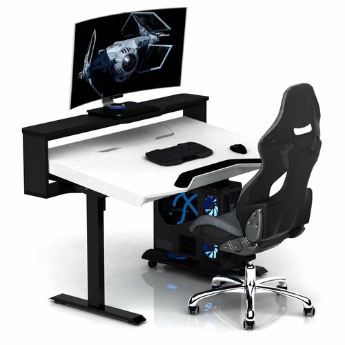 Геймерские игровые столы и кресла Регулируемый по высоте и углу наклона столешницы компьютерный геймерский стол с электроприводом DX ELECTRIC PHANTOM Белый
